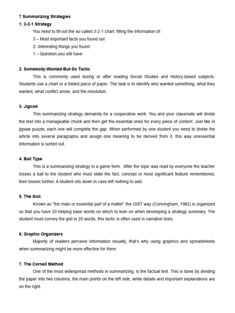 Summarizing and 7 Summarizing Strategies | PDF | Information | Human Communication