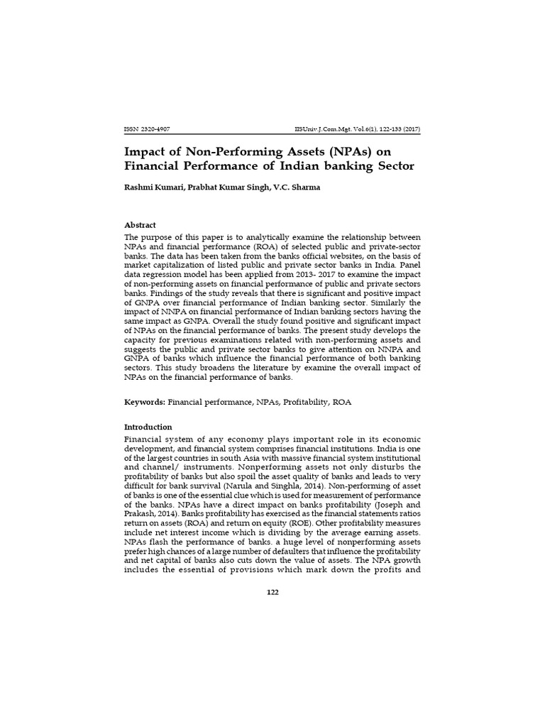 NPAs and Financial Performance in India | PDF | Coefficient Of Determination | Banks