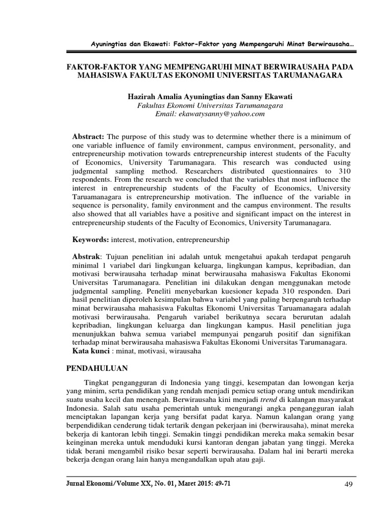 Faktor-Faktor Yang Mempengaruhi Minat Berwirausaha | PDF