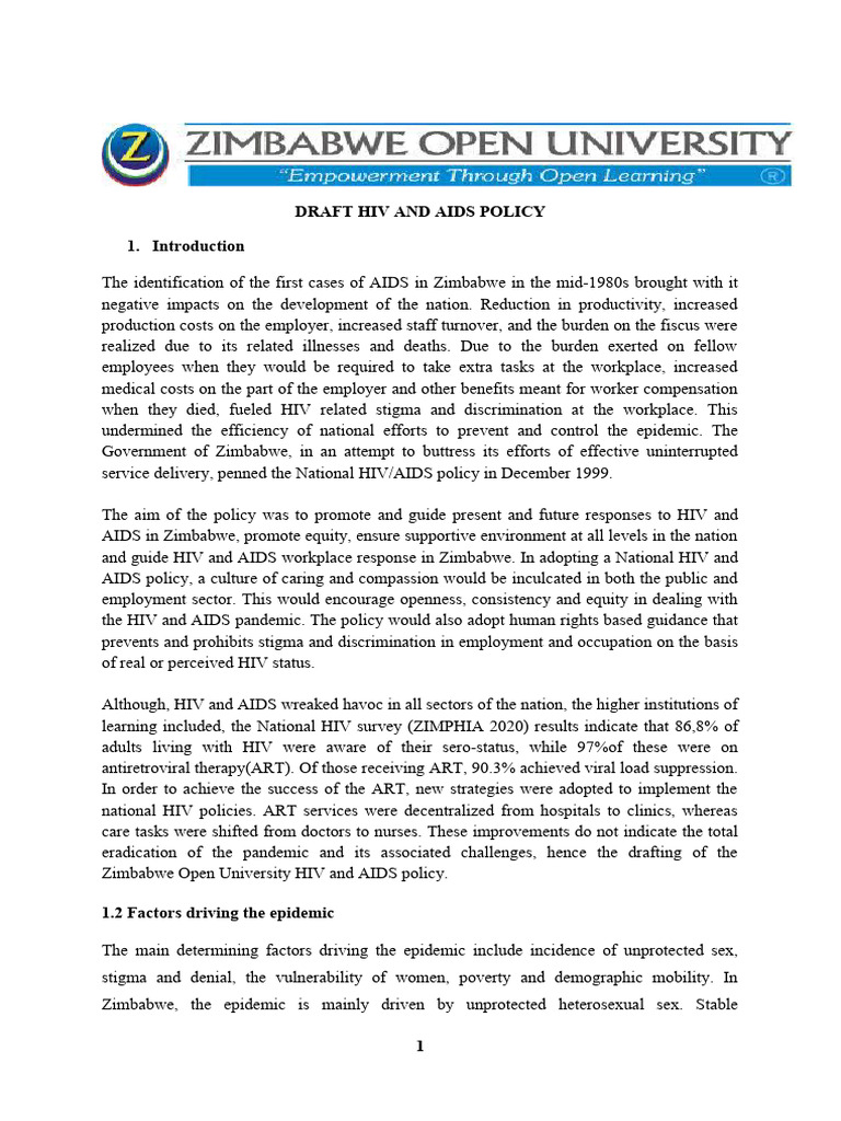 DRAFT HIV AND AIDS POLICY 2020 2 | PDF | Hiv/Aids | Sexually ...
