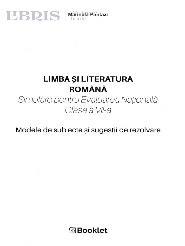 Limba Si Literatura Romana - Simulare Pentru Evaluarea Nationala ...