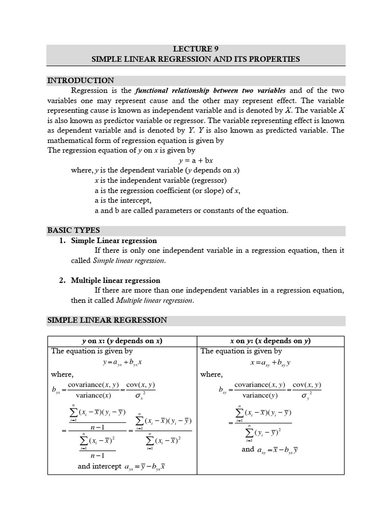 Simple Linear Regression and Its Properties 82 | PDF | Regression ...