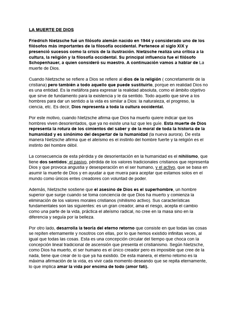 La Muerte de Dios | PDF | Friedrich Nietzsche | Dios
