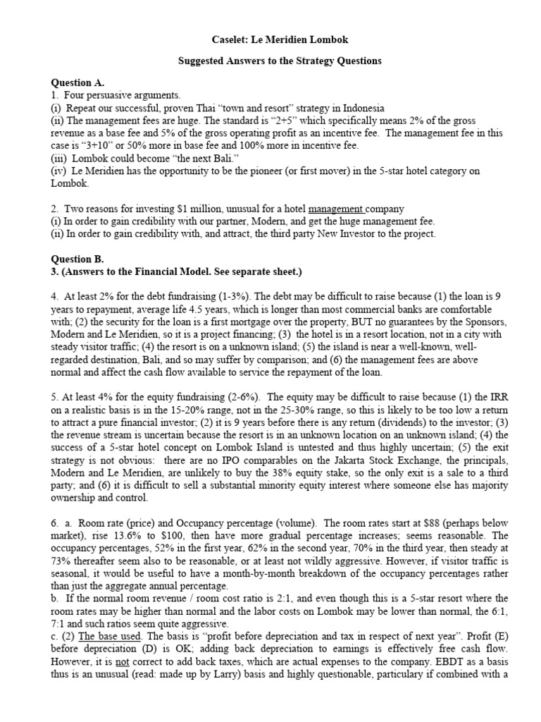 Fina5390.s2.Caselet.le.Meridien.strategy.part.Answers.2016 | PDF | Stocks | Depreciation