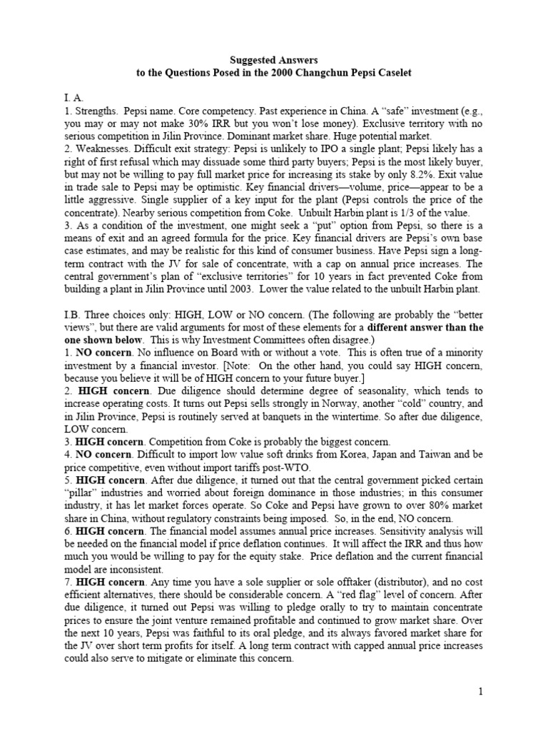 Fina5390.s1.Caselet.pepsi.answers.2016 | PDF | Investing | Renminbi