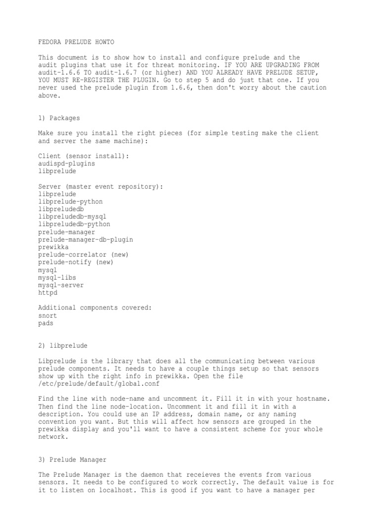 Install and Configure Prelude Intrusion Detection with Audispd Plugins ...