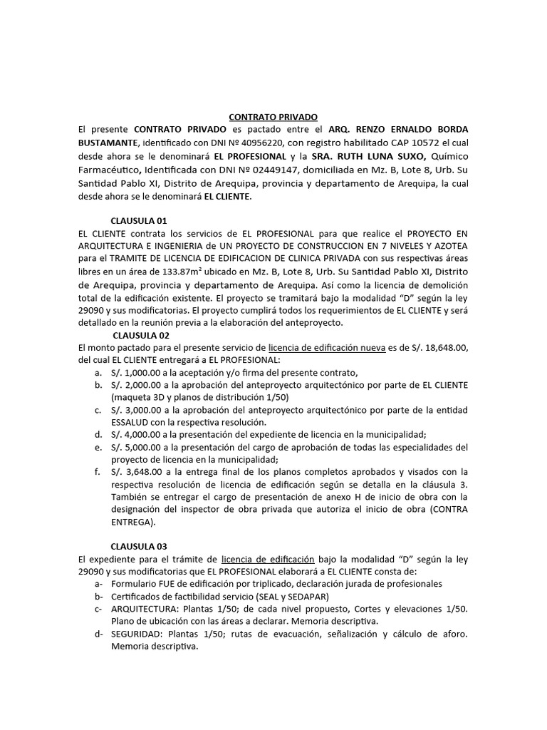 Contrato Edificación Clínica Arequipa | PDF