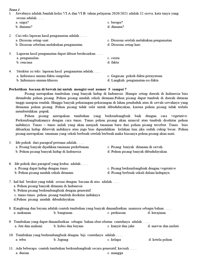 Soal Tema 1 | PDF | Perjalanan