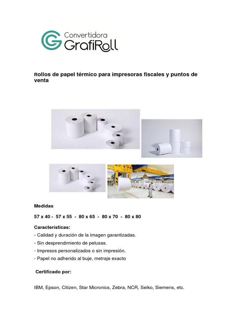 Hoja Técnica Rollos de Papel Termico | PDF
