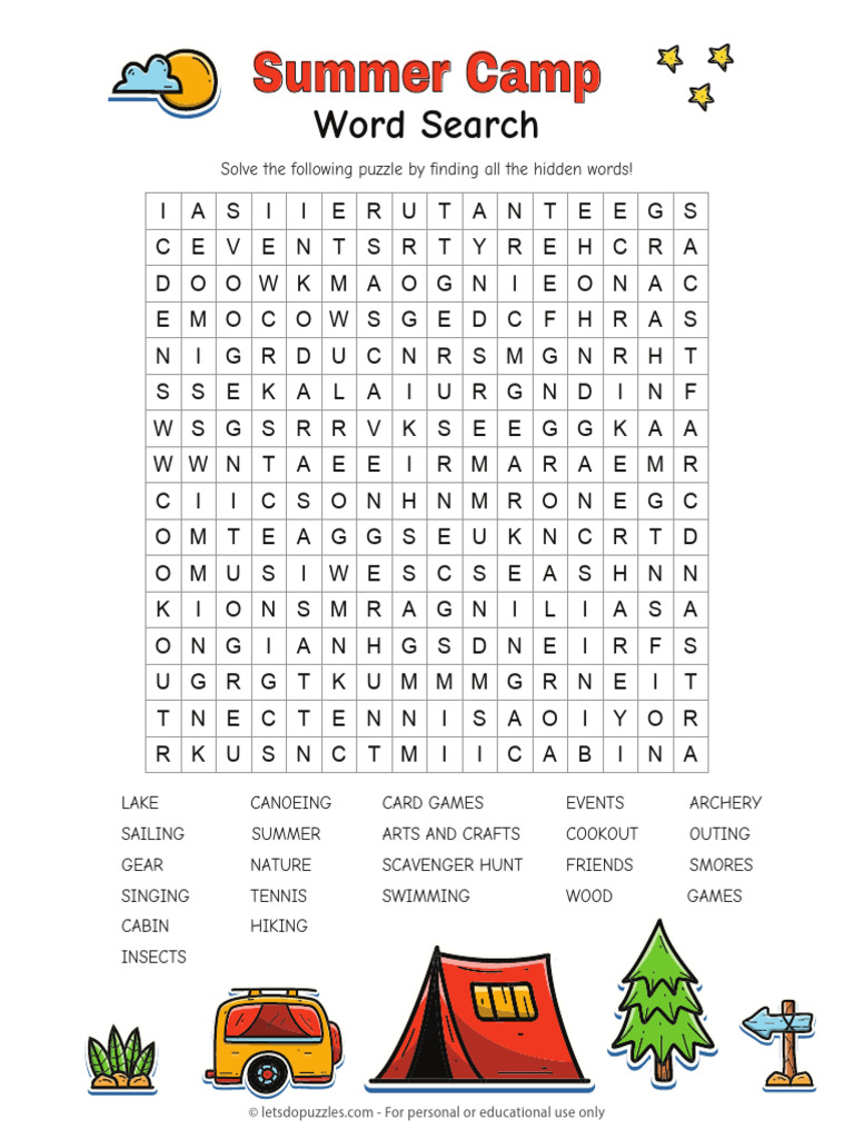 Summer Camp Word Search | Download Free PDF | Word Search | Puzzles