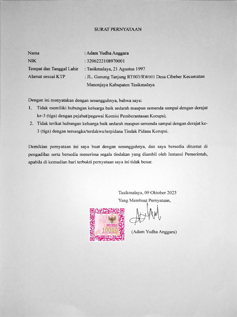 Surat Tidak Memiliki Hubungan Keluarga - Adam | PDF Surat Tidak Memiliki Hubungan Keluarga - Adam | PDF