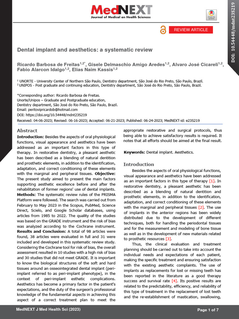 Dental Implant and Aesthetics A Systematic Review | PDF | Dental ...