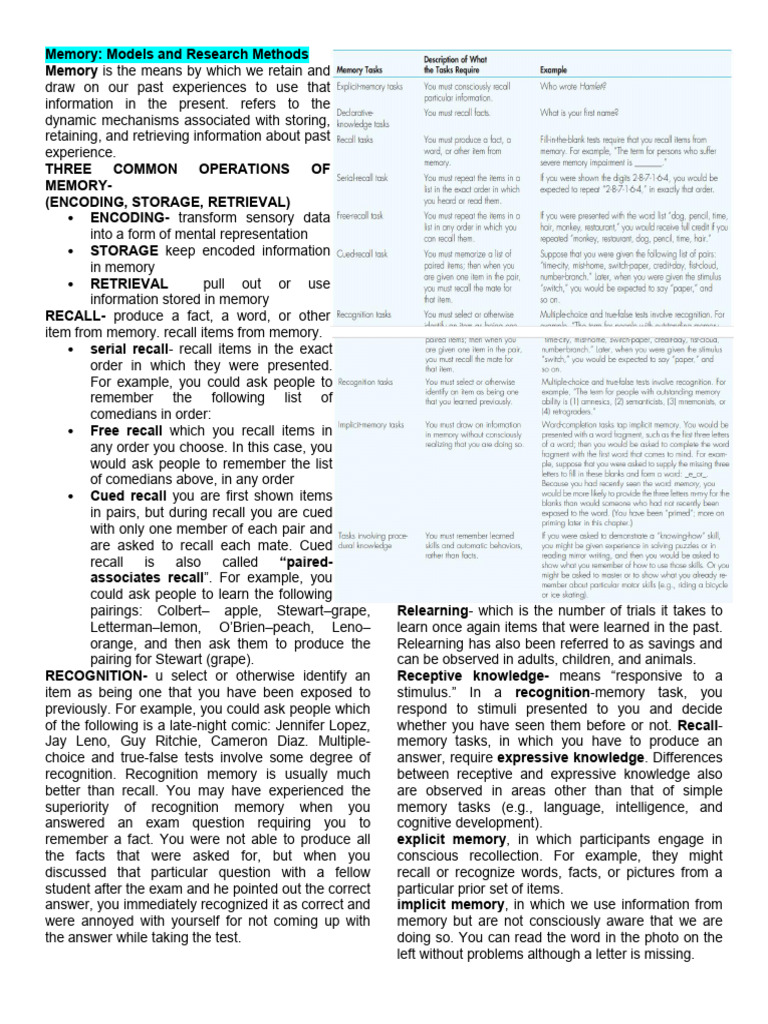 Memory | PDF | Memory | Recall (Memory)