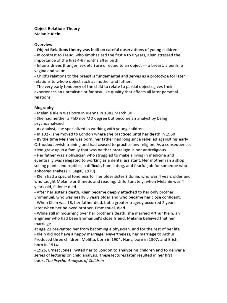 Klein | PDF | Id | Attachment Theory