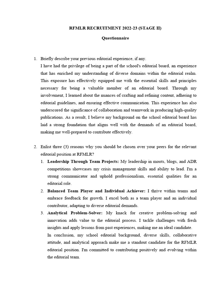 Questionnaire Stage II | PDF | Critical Thinking | Leadership