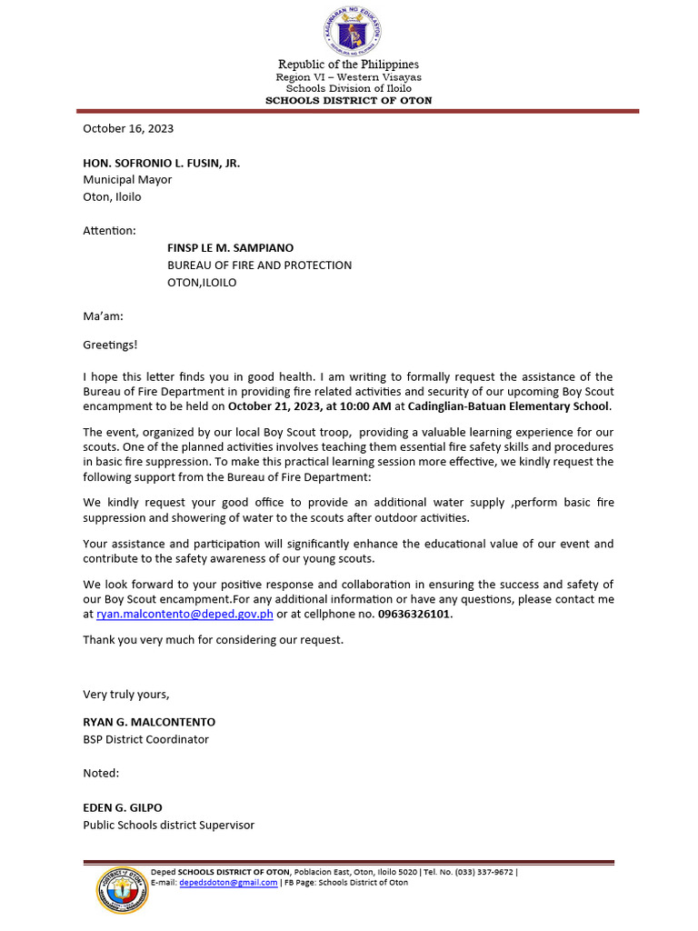 Request for BFP Support at Boy Scout Event | PDF
