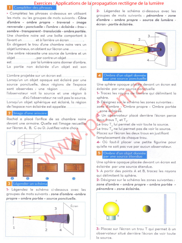 Exercices - Applications de La Propagation Rectiligne de La Lumière ... Exercices - Applications de La Propagation Rectiligne de La Lumière ...