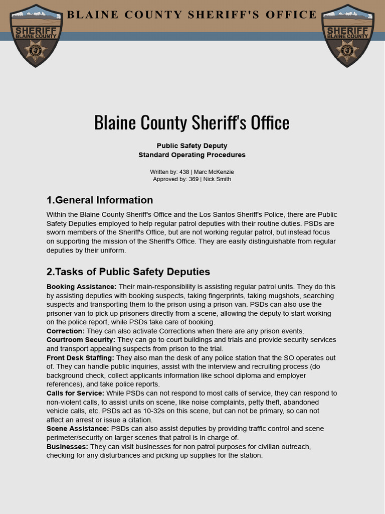 BCSO Public Safety Deputy SOP | PDF | Sheriffs In The United States ...