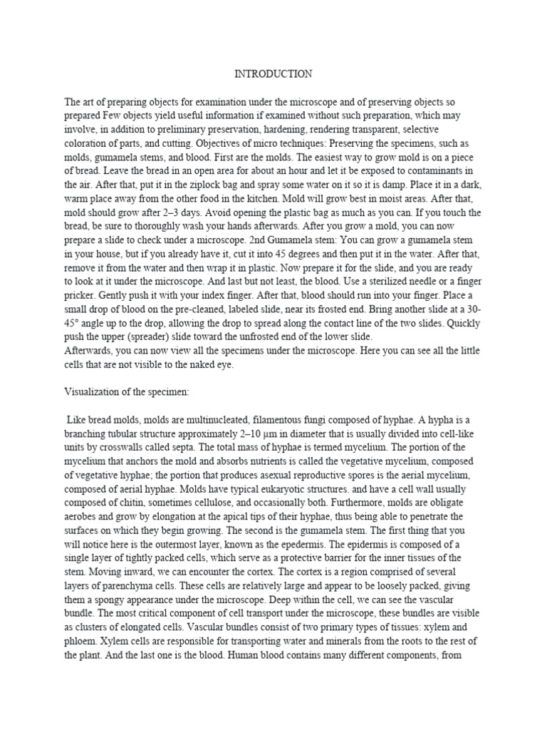 Introduction of Microtechniques | PDF | Plant Stem | Blood Cell