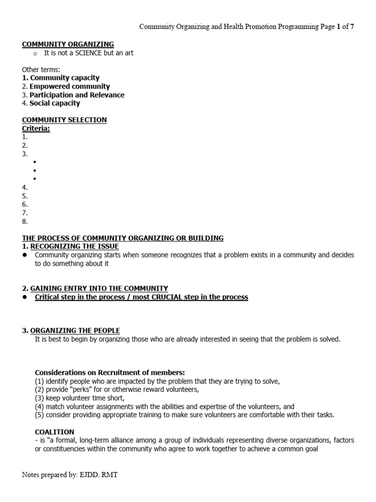 Community Organizing and Health Promotion Programming Student Notes ...