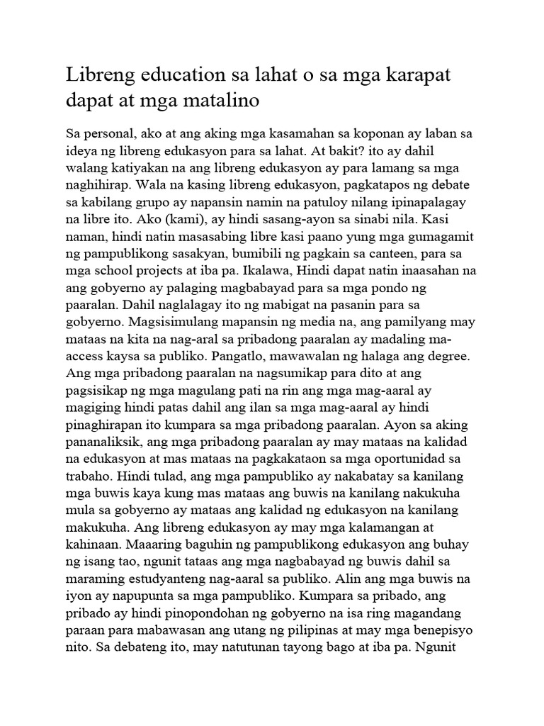 Libreng Education Sa Lahat o Sa Mga Karapat Dapat at Mga Mat | PDF