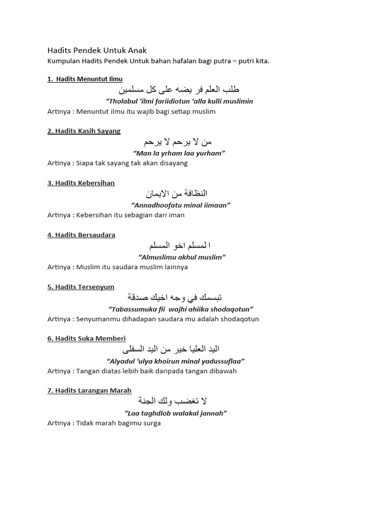 Hadits Pendek Untuk Anak | PDF