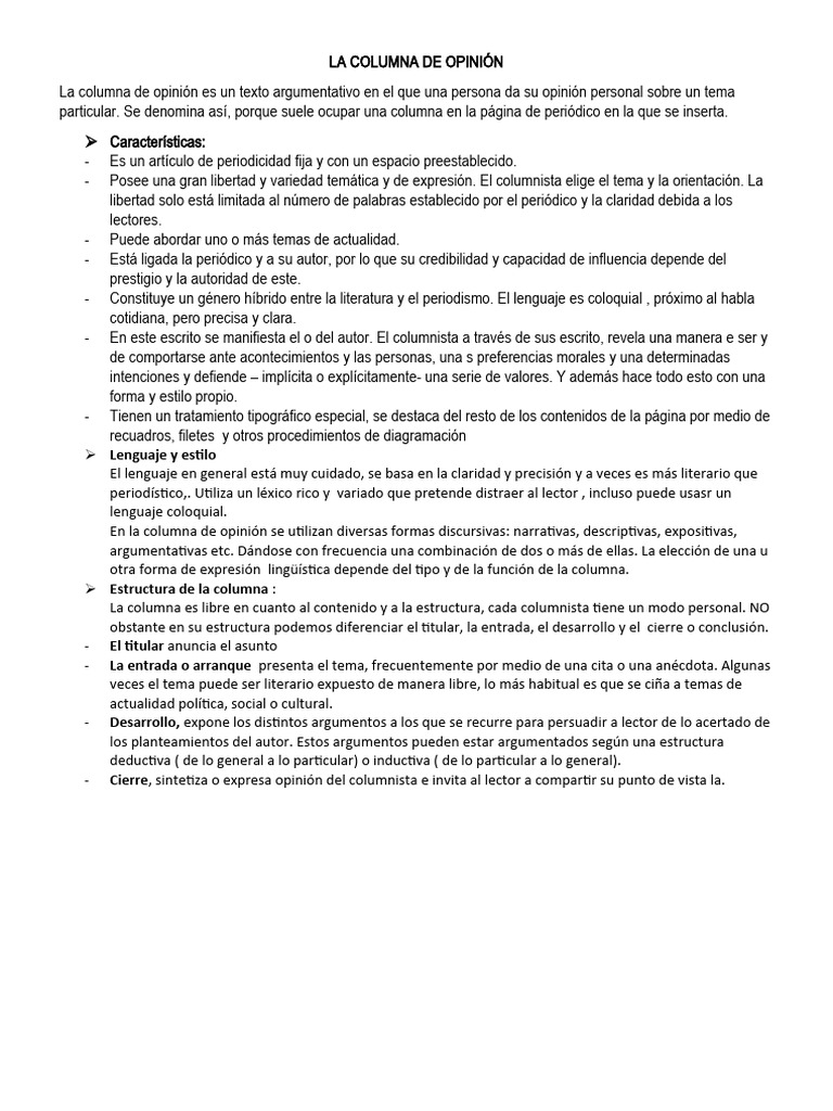 Características de la columna de opinión | PDF | Periódicos | Autor