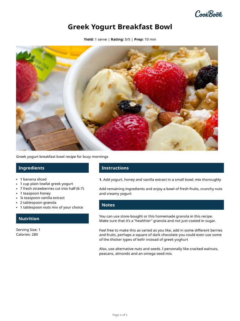 Greek Yogurt Breakfast Bowl | PDF