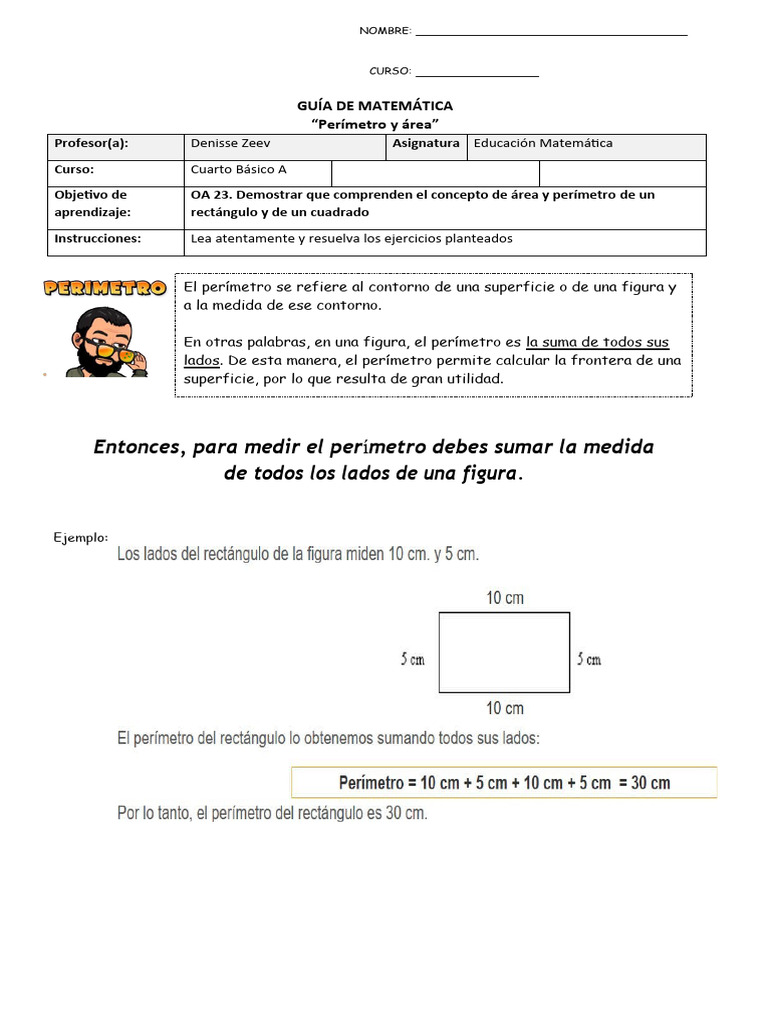 cuarto-basico-AREA-Y-PERIMETRO | PDF | Matemáticas