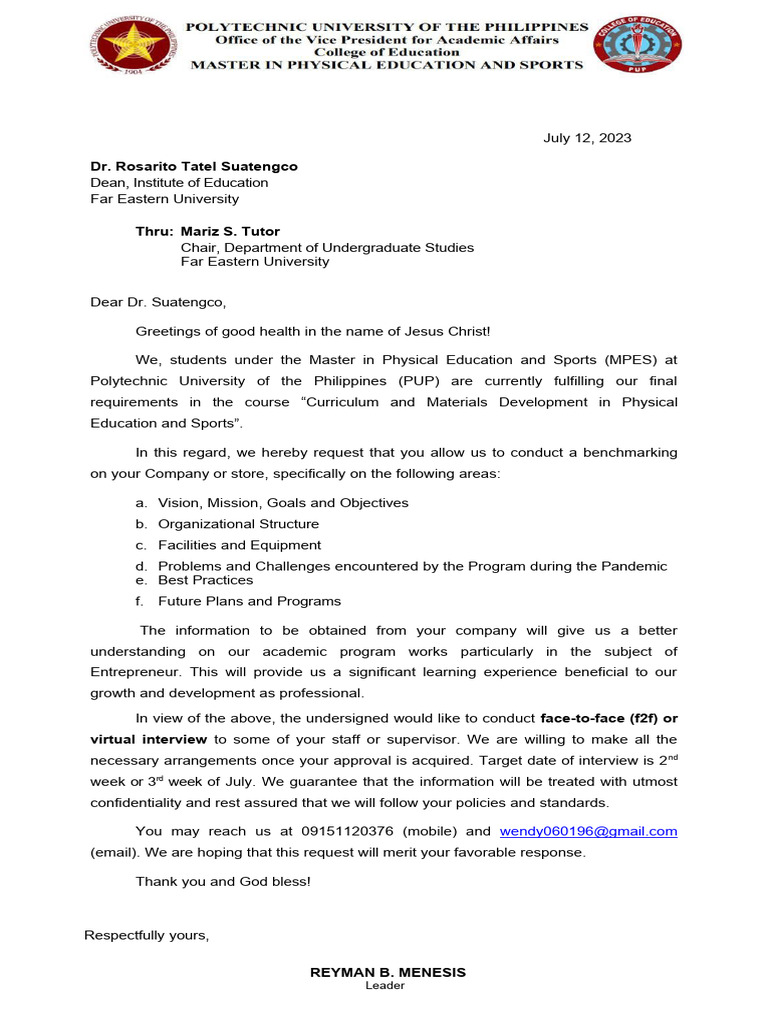 Benchmarking Request Letter Company | PDF