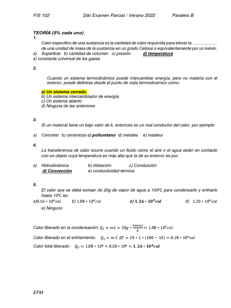 Solucionario 2do Parcial Fis102 Ver2022 | PDF | Calor | Celsius