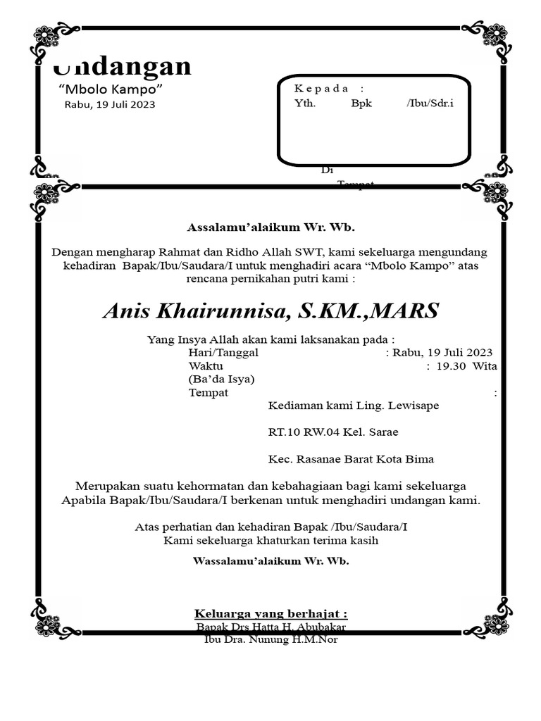 Undangan Acara Mbolo Kampo | PDF