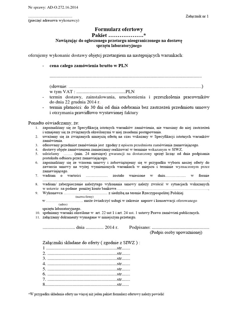 Zał. NR 1 Formularz Ofertowy | PDF