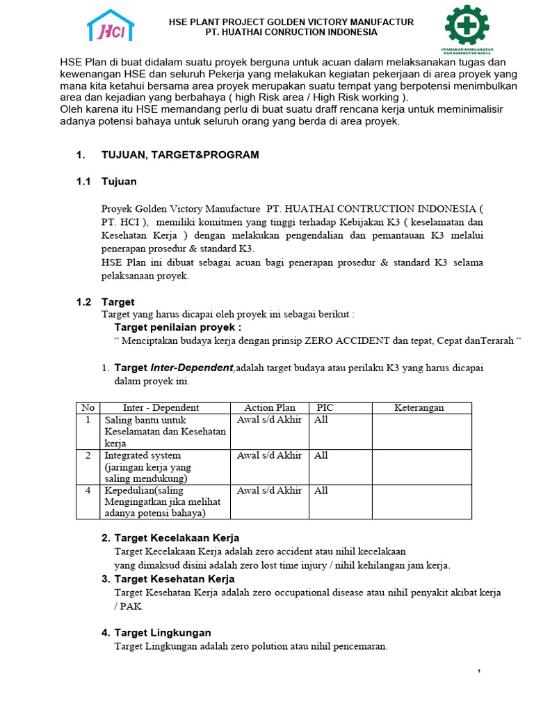 Rencana HSE Proyek Golden Victory | PDF | Teknologi & Rekayasa