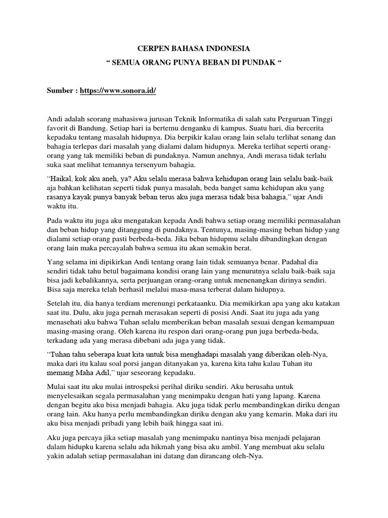 Cerpen Bahasa Indonesia | PDF