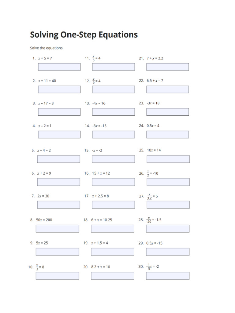 One Step Equation Worksheet | PDF