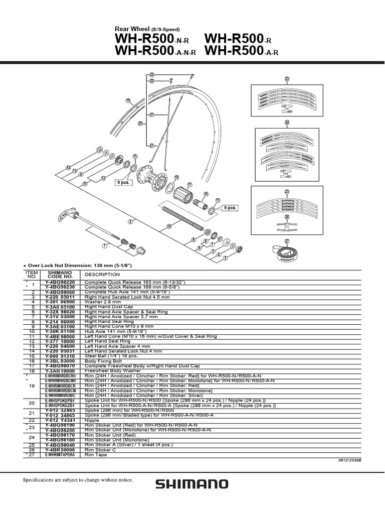 WH-R500 WH-R500 WH-R500 WH-R500: Rear Wheel | PDF