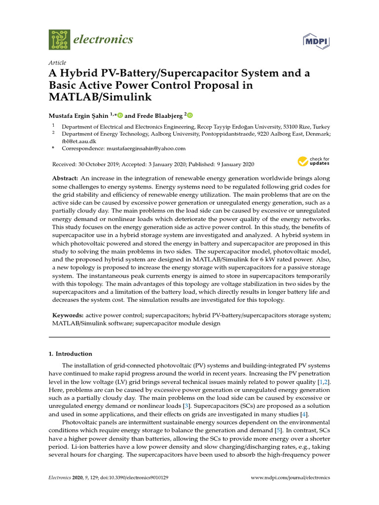 A Hybrid Pv Batterysupercapacitor System And A Pdf Photovoltaics Electricity