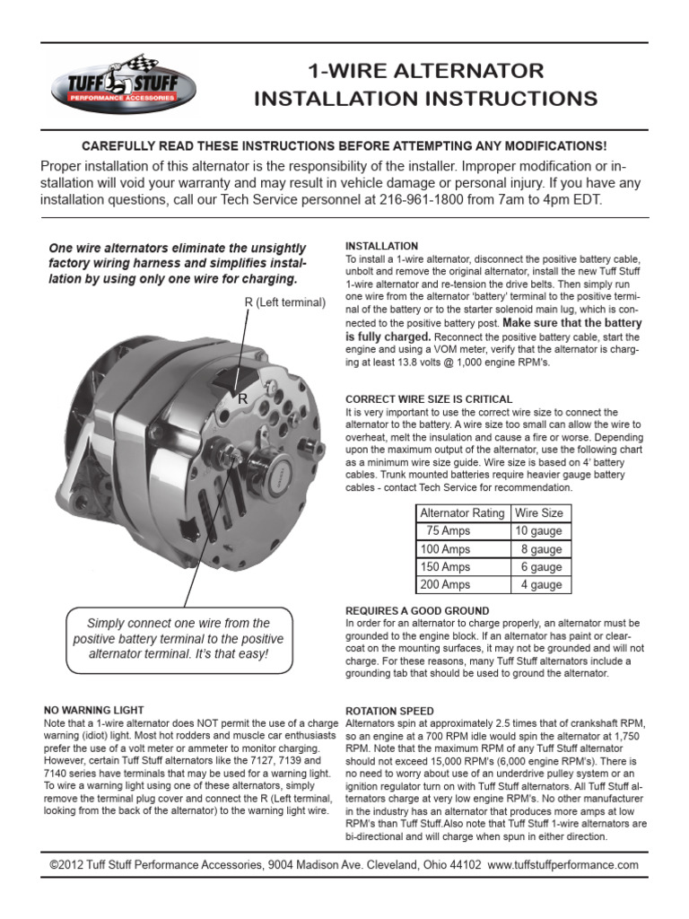 1 Wire Alternator Instructions Pdf Components Electrical Engineering