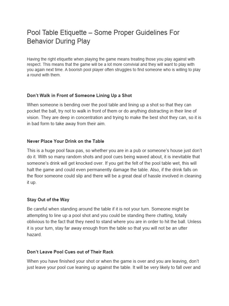 Pool Table Etiquette | Download Free PDF | Pool (Cue Sports) | Indoor ...