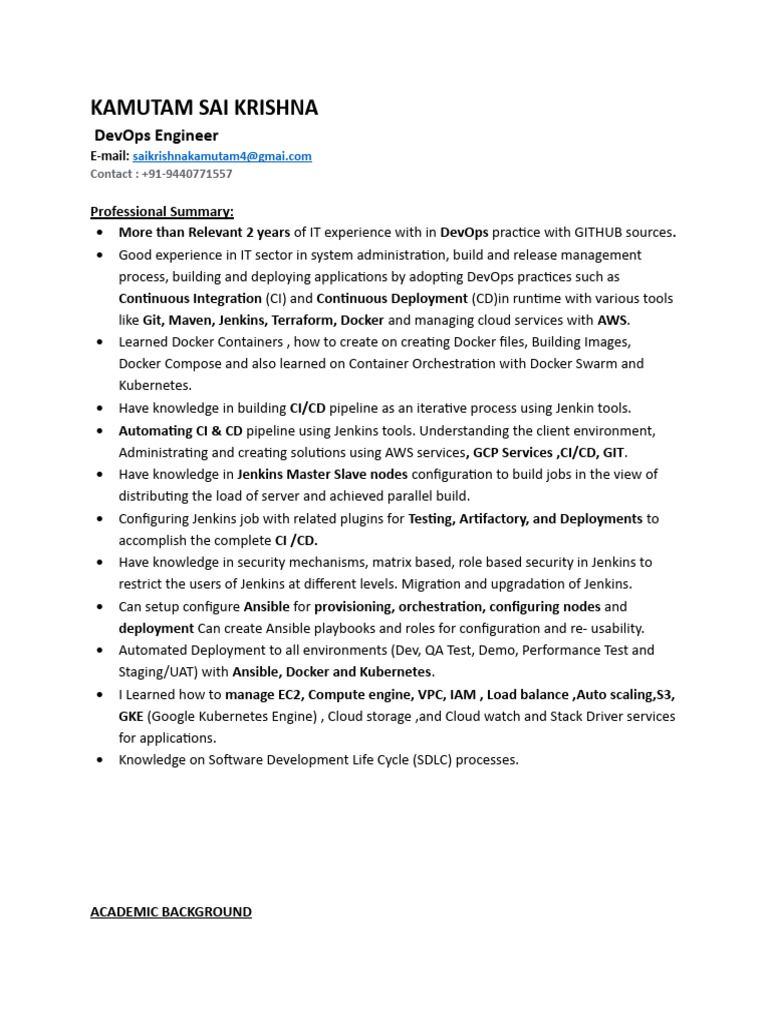 DevOps Engineer Resume: Skills & Experience | PDF