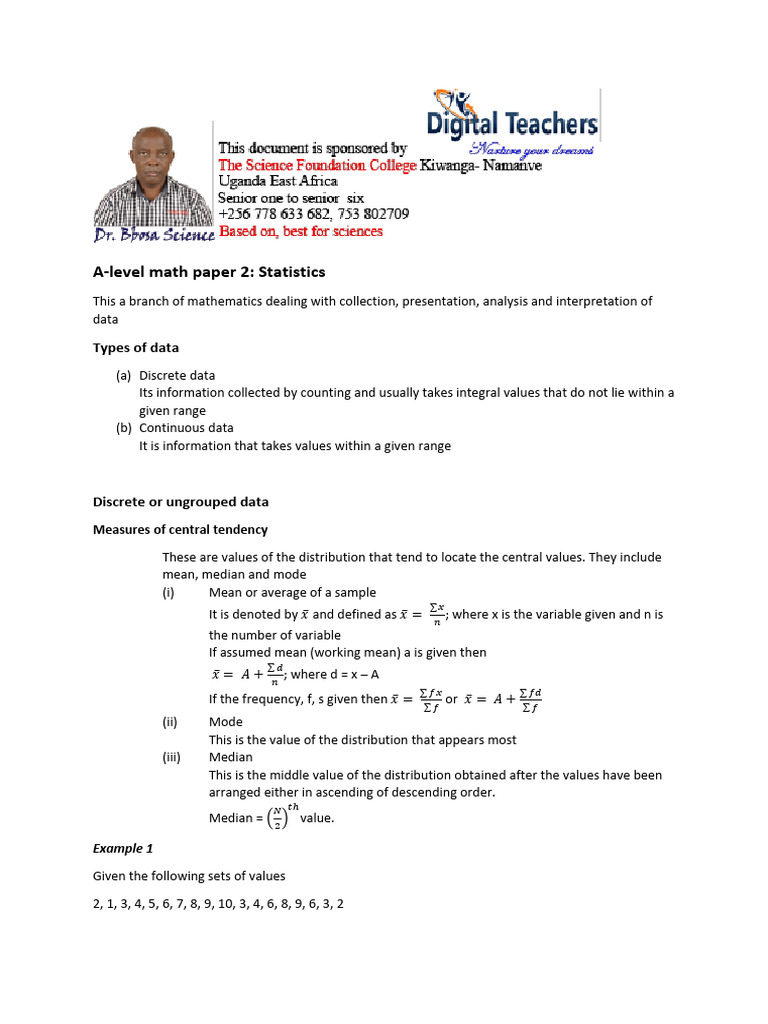 A Level Math Paper 2 Statistics | PDF | Variance | Mean