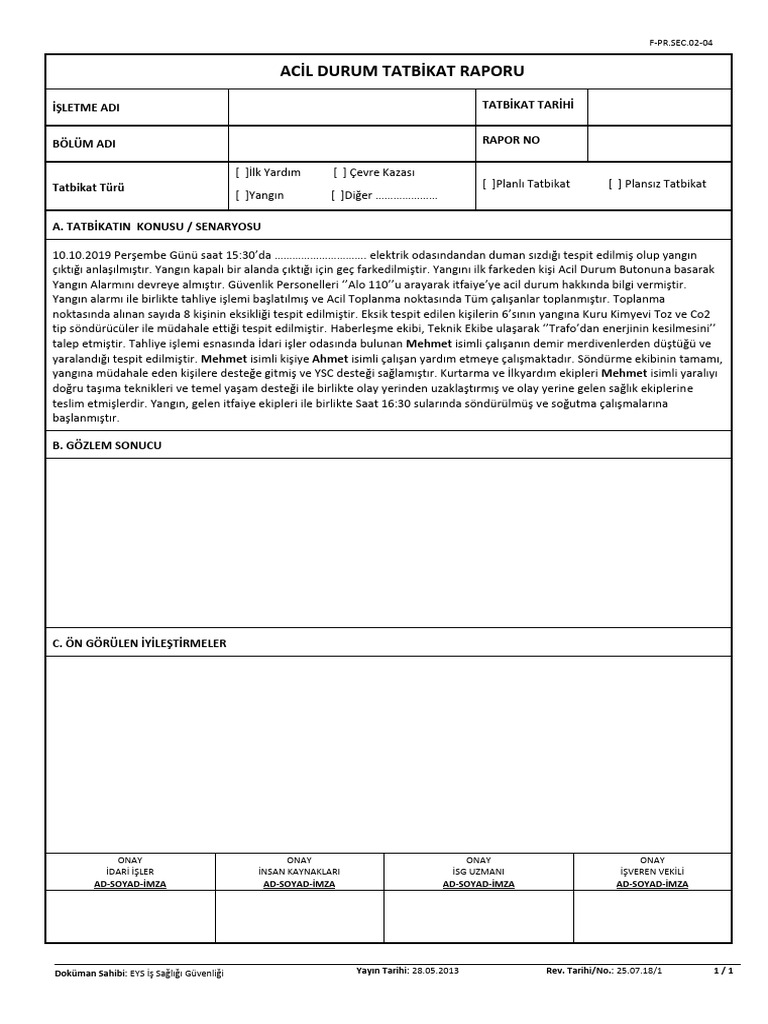 Yangin Tatbikati Senaryosu Eys Osgb | PDF