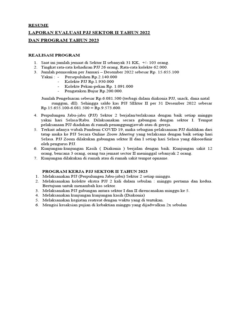 Evaluasi PJJ Sektor II 2022 dan Rencana 2023 | PDF