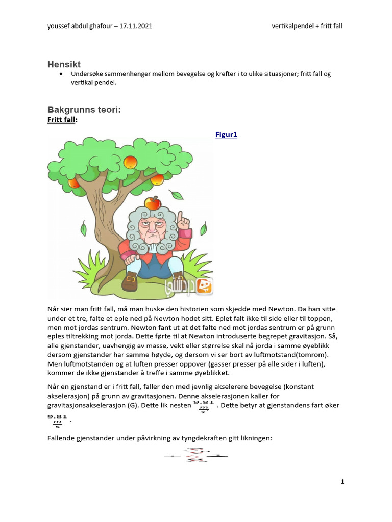 Vertikal Pendel + Fritt Fall | PDF