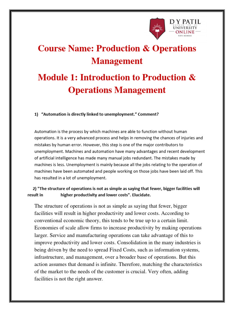 Assignment Mod 1 Introduction Production Operation Management | PDF | Automation | Production ...