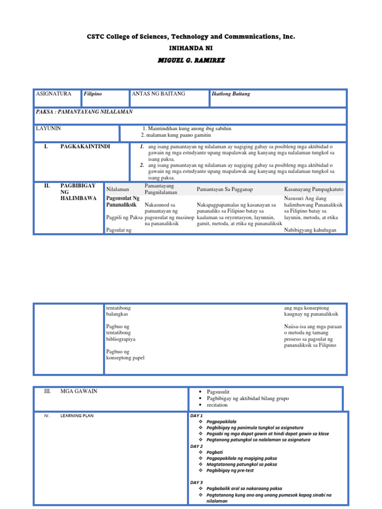 CSTC College of Sciences, Technology and Communications, Inc. Inihanda ...