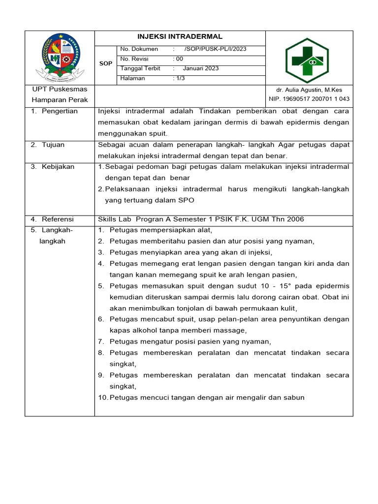 Sop Intradermal | PDF
