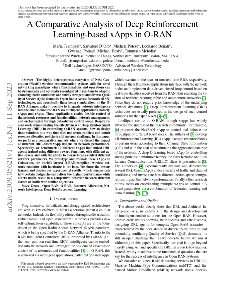 A Comparative Analysis Of Deep Reinforcement Learning Based Xapps In O Ran 2309 05621 Pdf