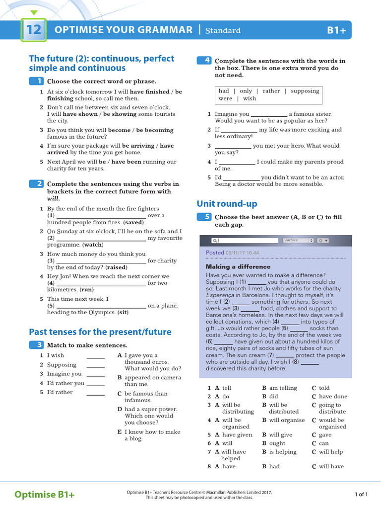 OPT B1plus U12 Grammar Standard | PDF | Semantic Units | Linguistics